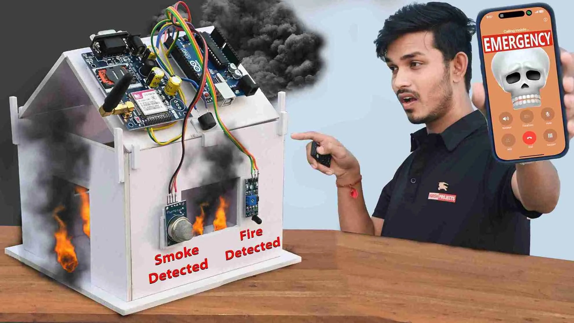Automatic Call And Sms When House In Fire Gsm Based Arduino Project